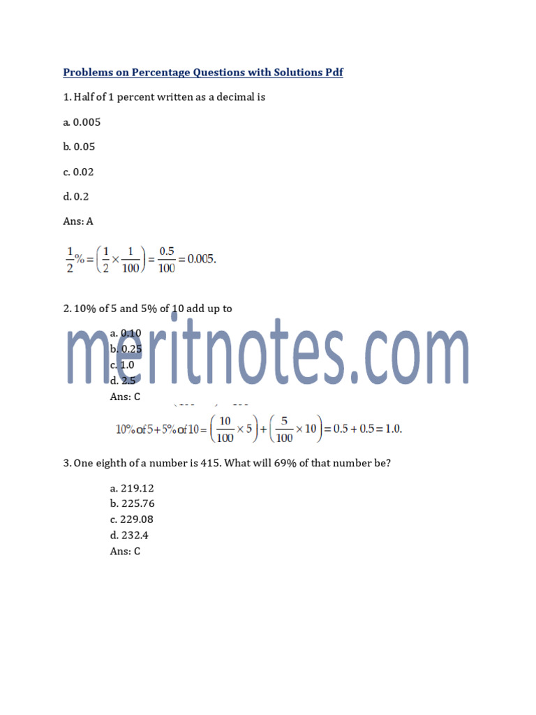 Percentage Aptitude Problems Solutions | PDF | Percentage | Economies