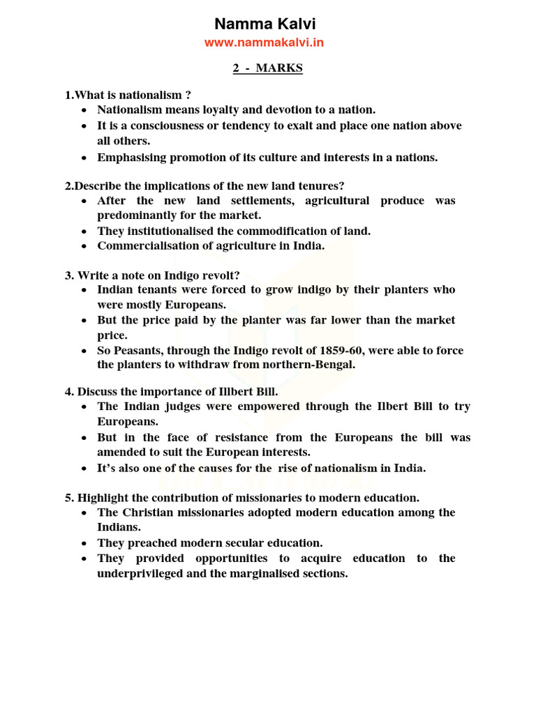 Namma Kalvi 12th History Study Material English Medium 215809 | PDF ...