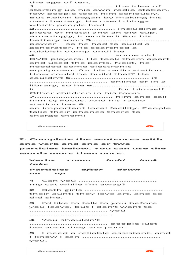 English Word Skills Exercises For B1 Phrasal Verbs 2 English Practice ...