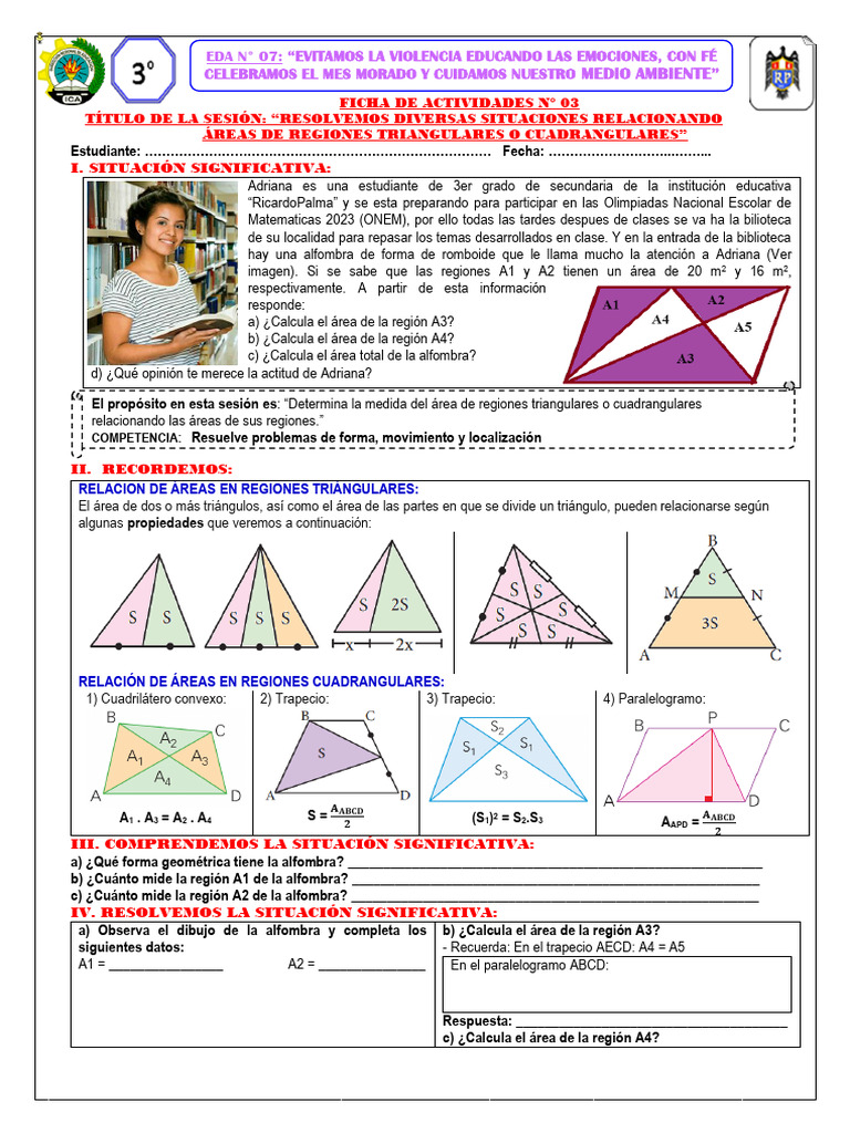 Ficha 3 - 3ero - Eda7 | PDF | Geometría euclidiana | Formas geométricas
