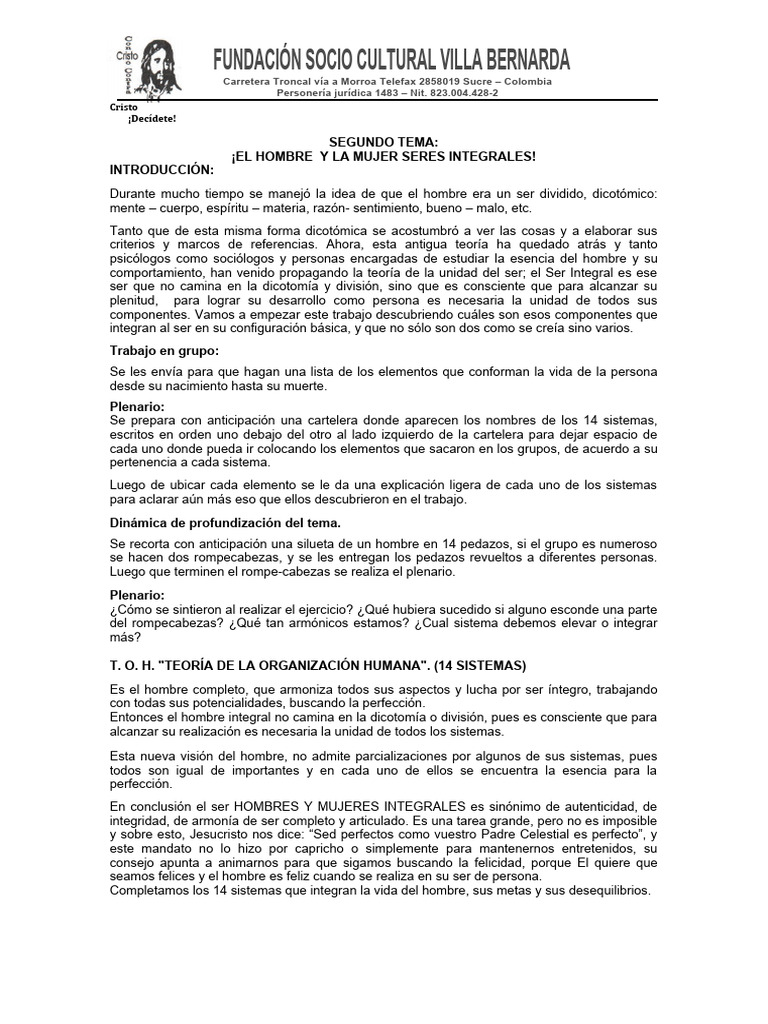 2 Tema (El Hombre y La Mujer Seres Integrales - T.o.h.) | PDF | Familia