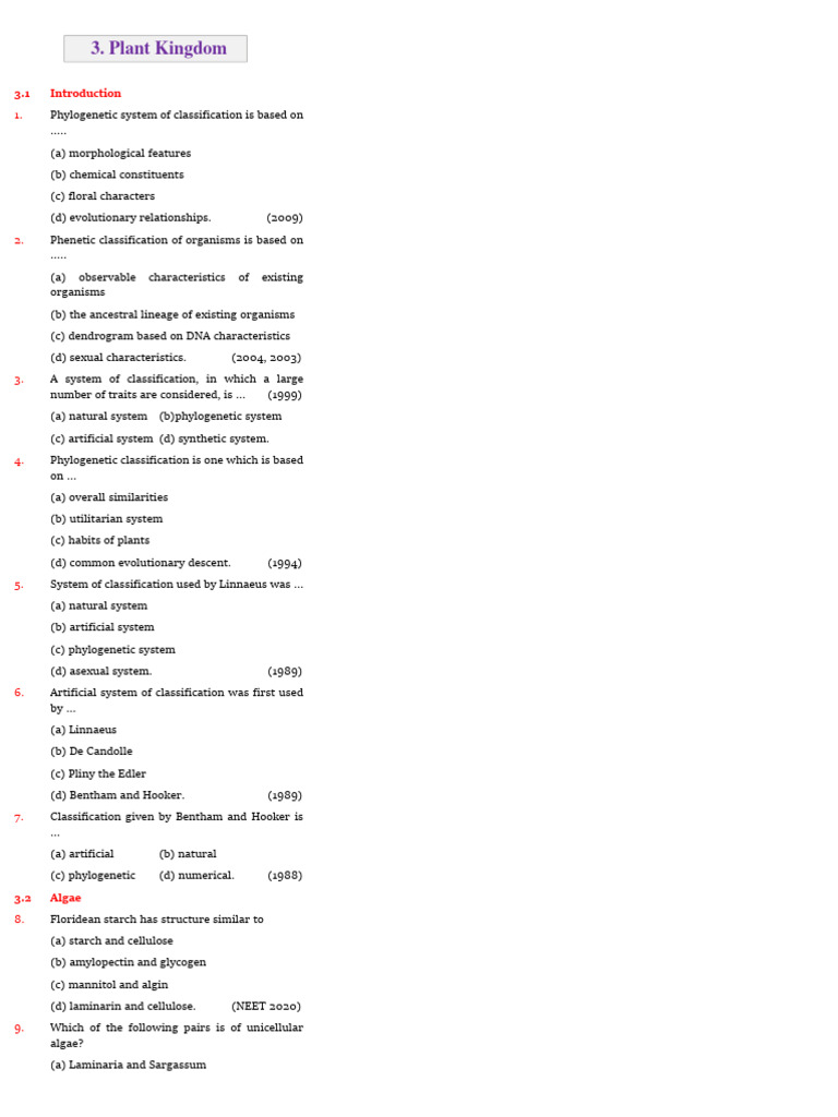 Plant Kingdom MCQ | PDF | Spore | Moss