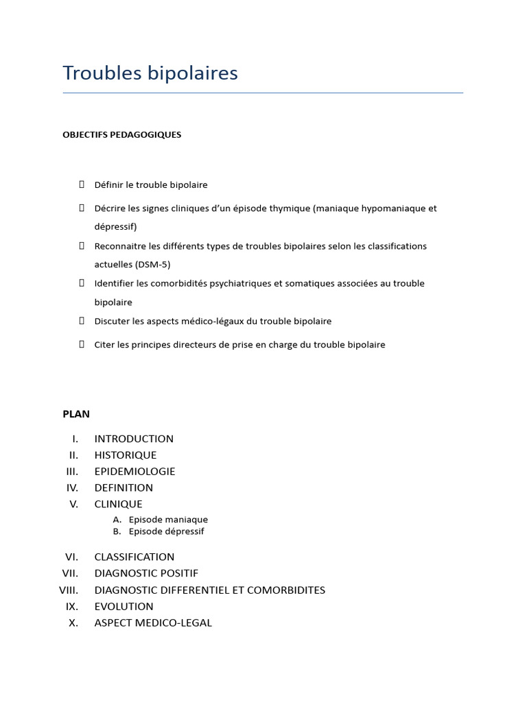 Définition et symptômes du trouble bipolaire | PDF | Trouble bipolaire ...