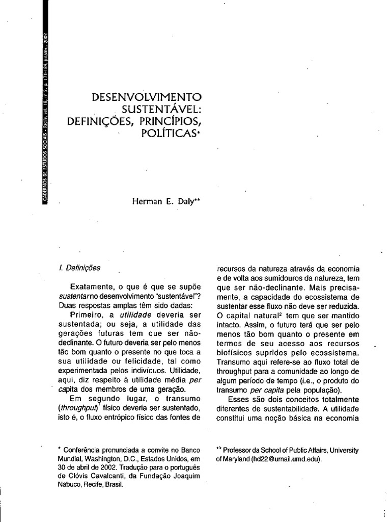 Herman Daly Desenvolvimento Sustentável Políticas | PDF | Economia ...