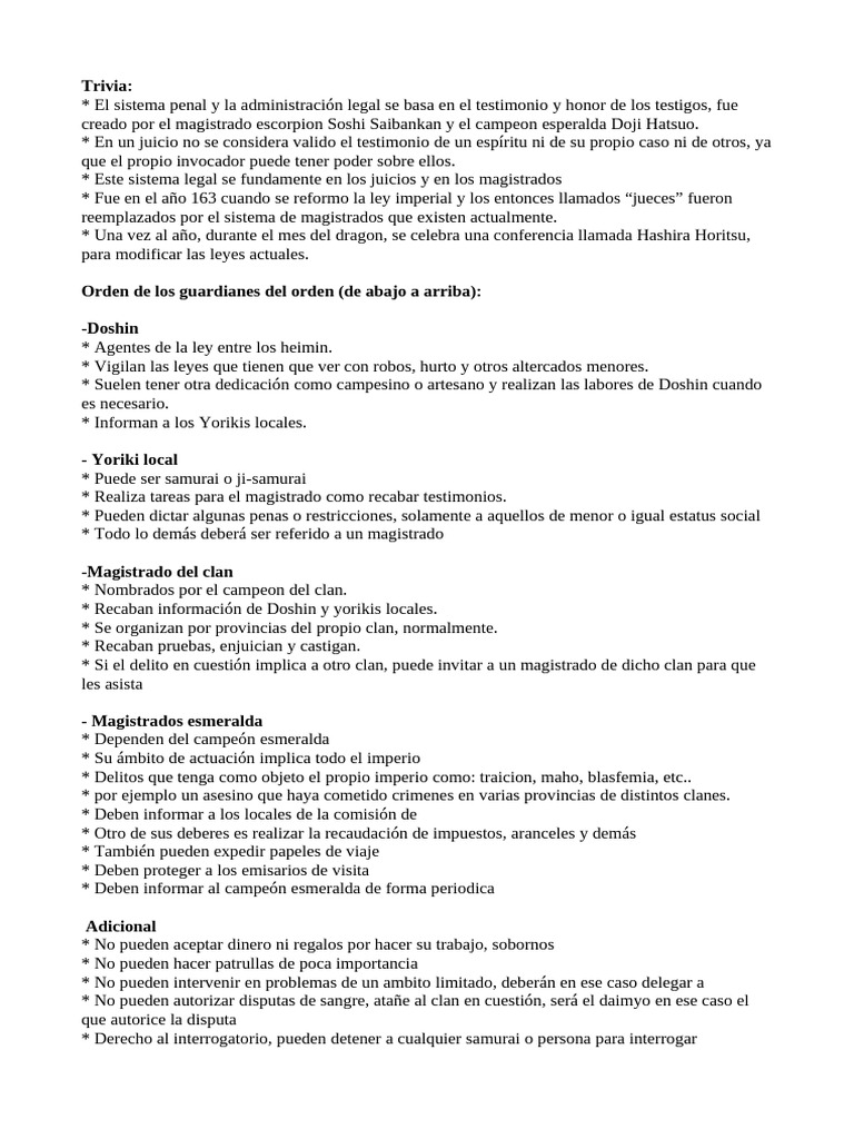 Guia para Ser Yoriki - L5r | PDF | Samurai | Crímenes