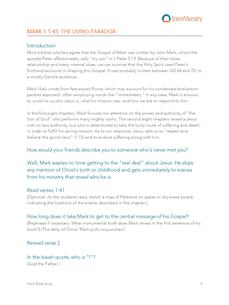 Mark Bible Study | PDF | Jesus | John The Baptist