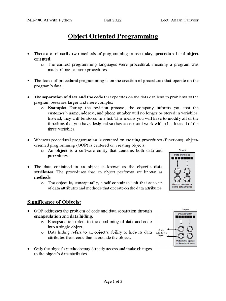 ME480 Lec6 Fall22 | PDF | Object Oriented Programming | Class (Computer Programming)