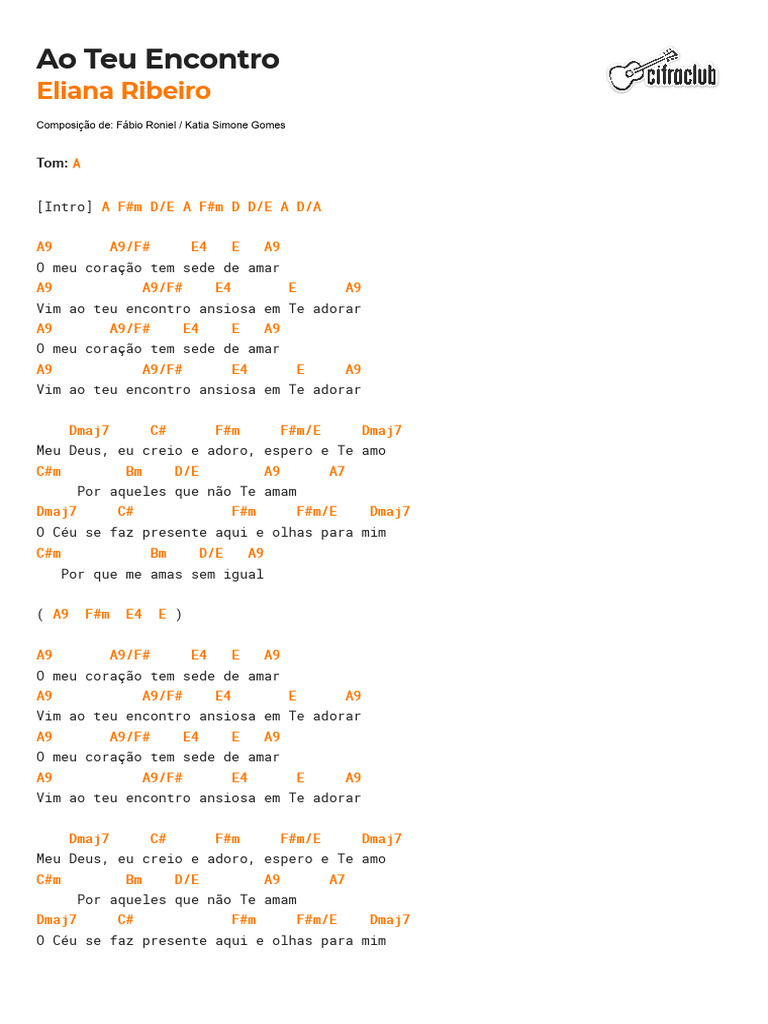 Cifra Club Eliana Ribeiro Ao Teu Encontro Pdf