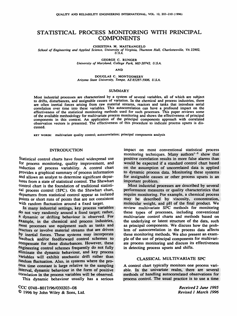 (1996) Mastrangelo, Runger and Montgomery, Statistical Process Monitoring With PCA, Qual Real ...