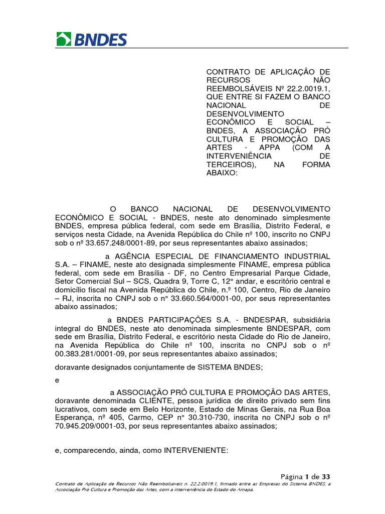 Contrato de Aplicação BNDES | PDF | Conta de transação | Estado