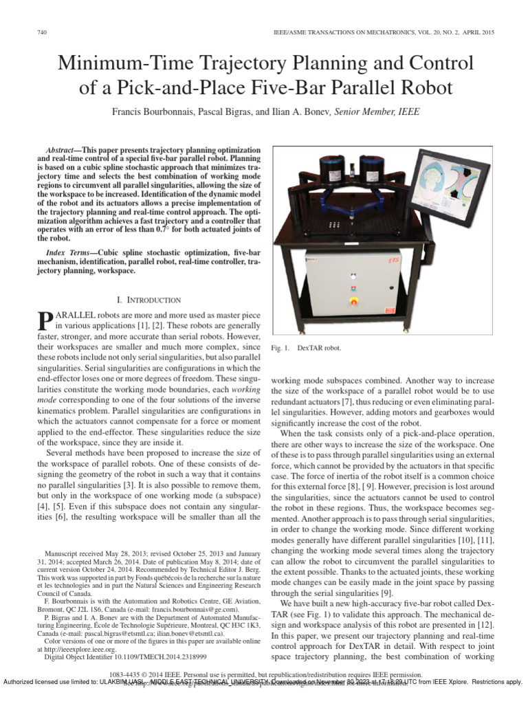 Minimum-Time Trajectory Planning and Control of A Pick-and-Place Five-Bar Parallel Robot | PDF ...