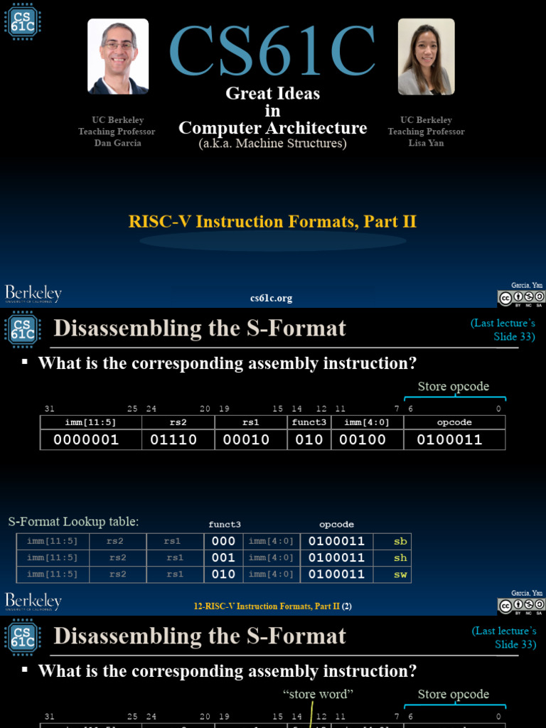Cs61c 2022fa L12 Risc V Formats Ii Pdf Computer Data Computer Programming