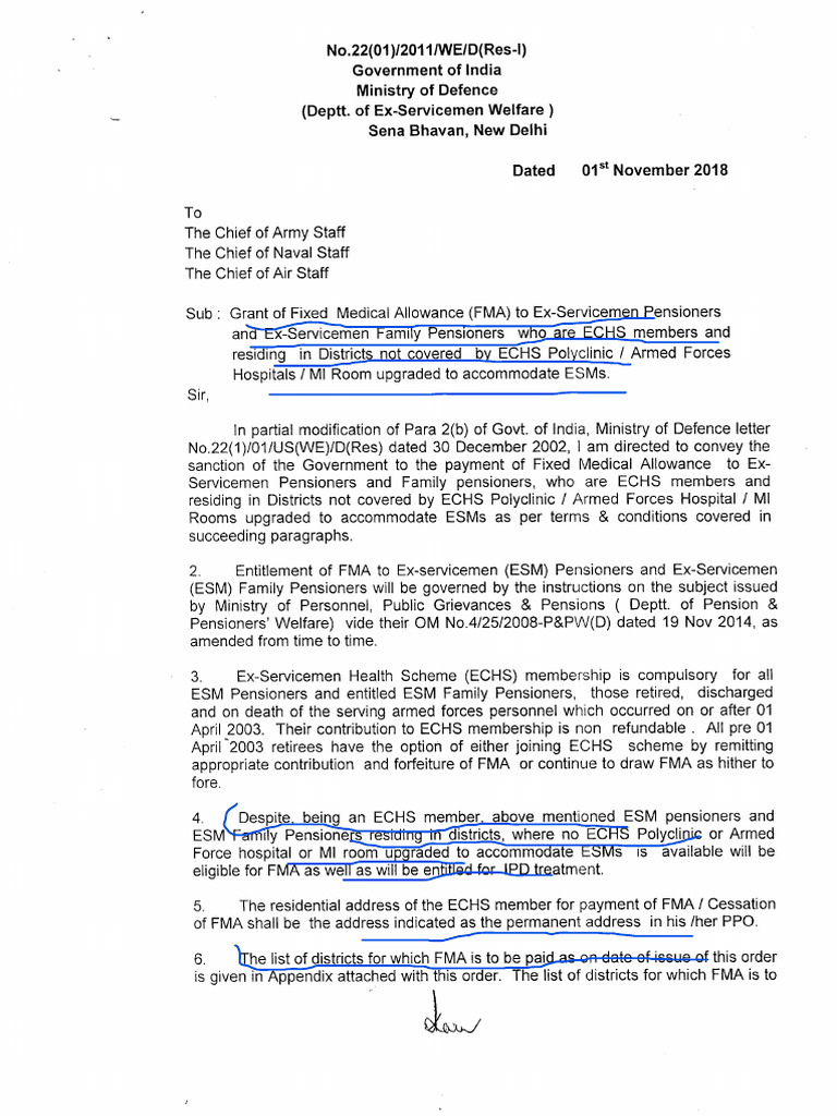 Fixed Medical Allowance (Fma) by Echs | PDF