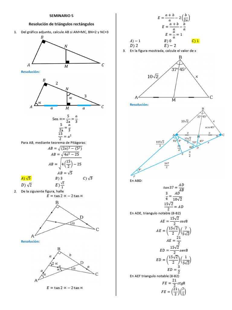 Resolución de Triángulos Rectángulos | PDF | Conceptos matemáticos | Objetos matemáticos