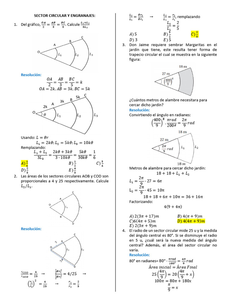 Sector Circular y Engranajes | PDF | Geometría Elemental