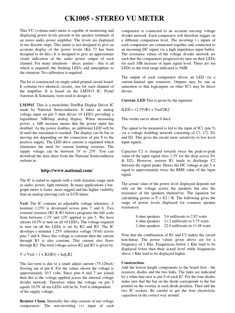 Stereo VU Meter | PDF | Volt | Light Emitting Diode