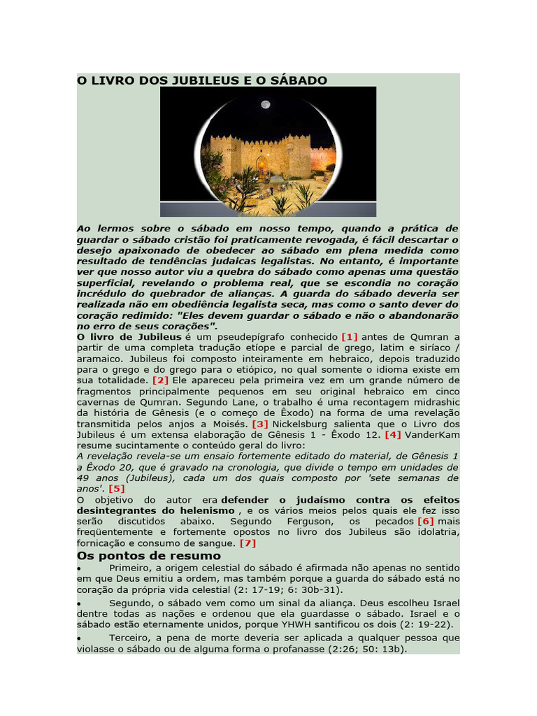 O Livro dos Jubileus e a Guarda do Sábado | PDF | Shabat | Israel