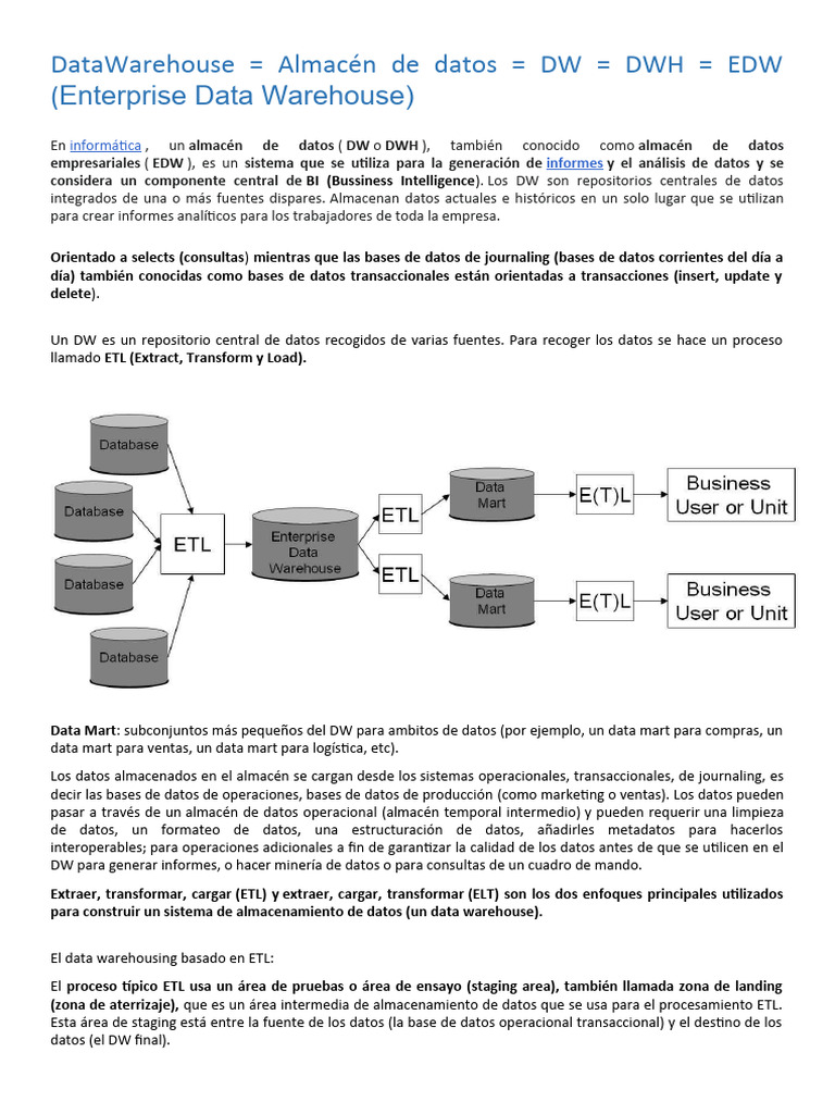 Data Warehouse | Descargar gratis PDF | Almacén de datos | Ciencia de sistemas