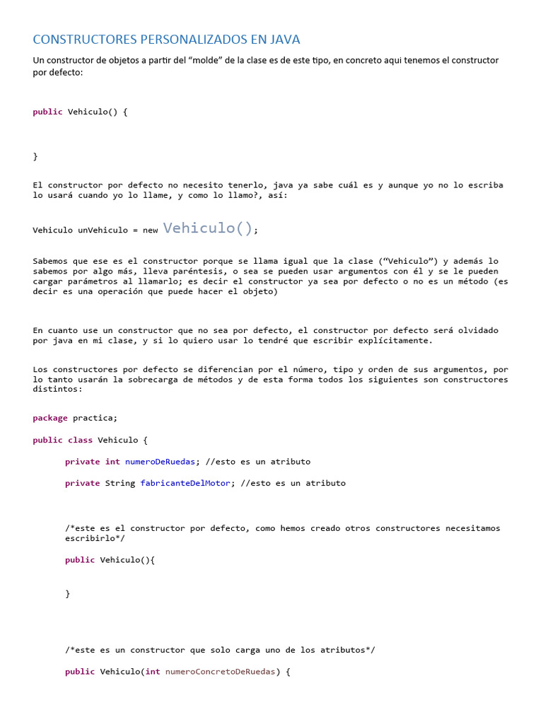 Constructores Personalizados en Java | PDF | Programación | Constructor (Programación Orientada ...