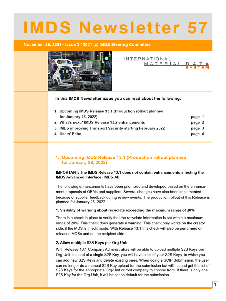 IMDS Newsletter: Release 13.1 Updates | PDF | Transport Layer Security ...