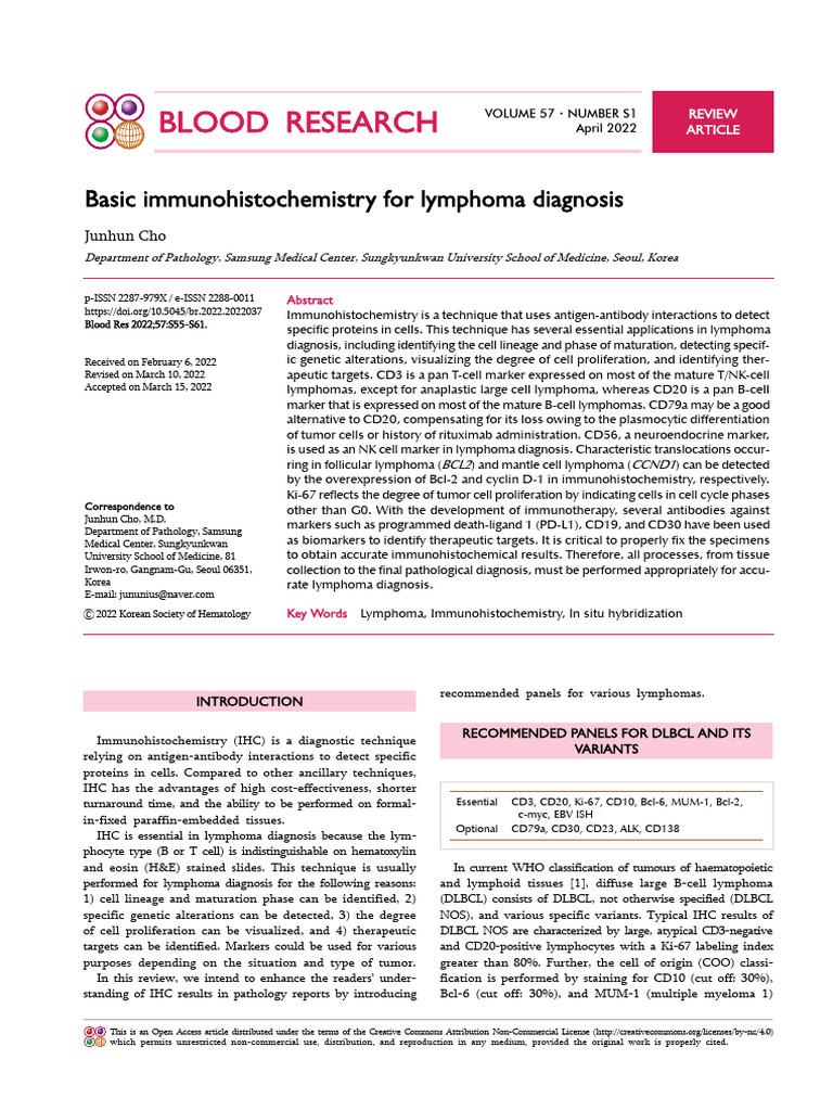 Basic Immunohistochemistry For Lymphoma Diagnosis | PDF | Lymphoma | Immunohistochemistry