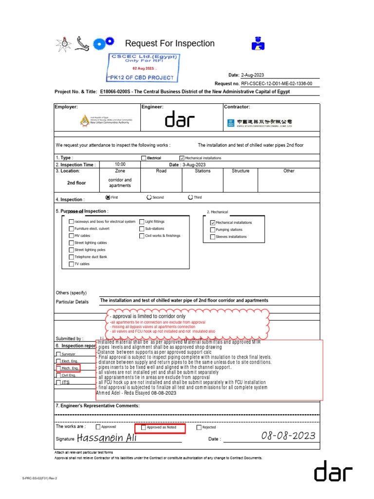 Rfi Cscec 12 D01 Me 02 1336 00.R | PDF | Pipe (Fluid Conveyance ...