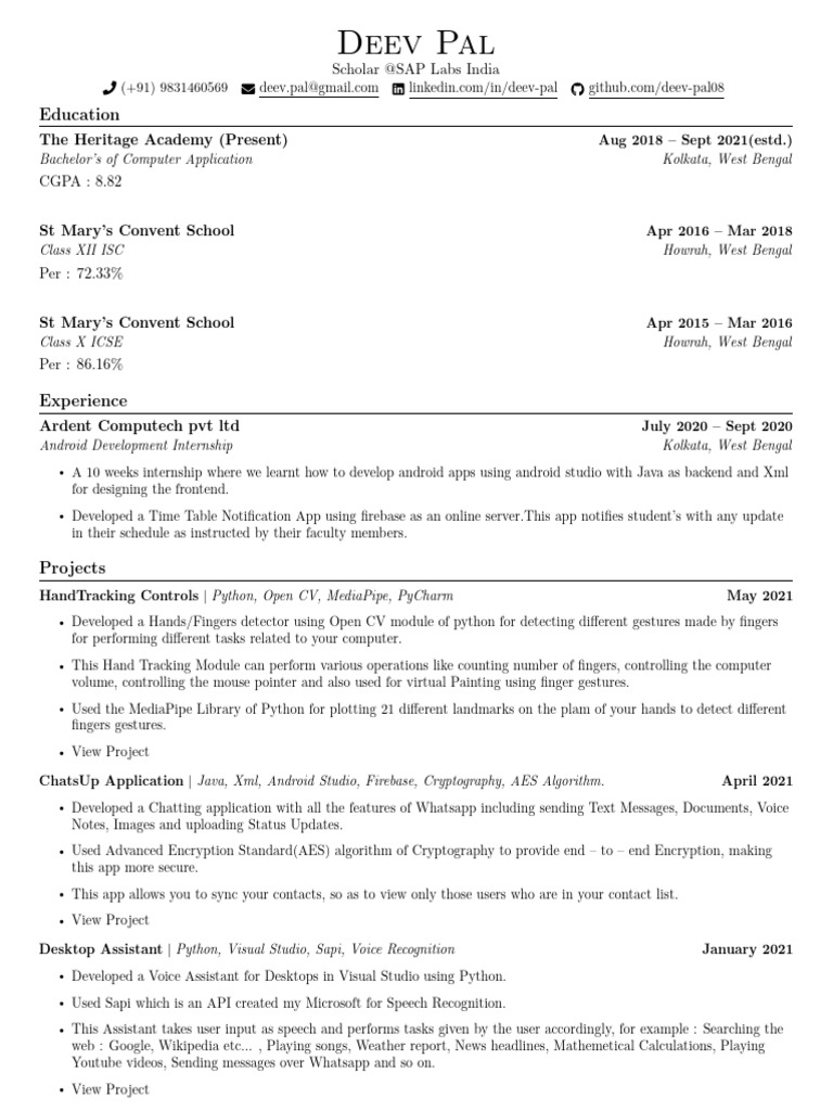 Deev Pal Resume1 PDF | PDF | Software Engineering | Computer Science