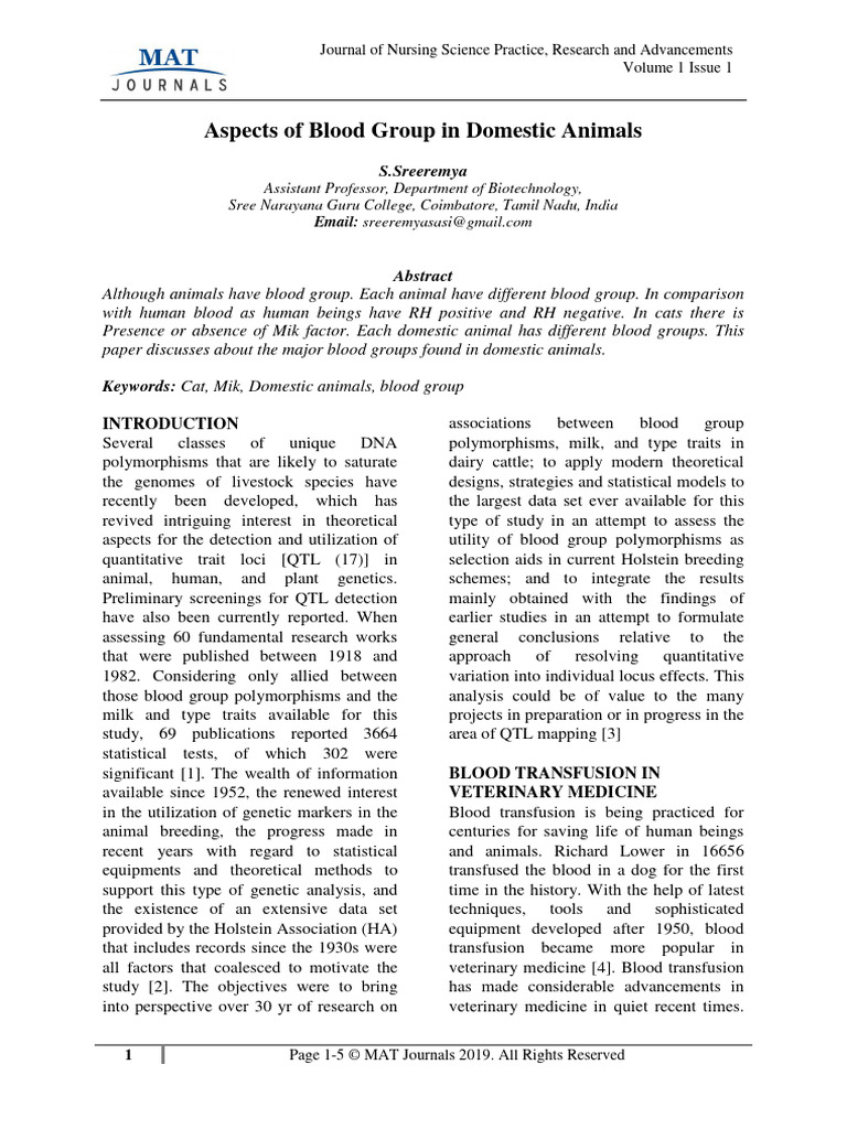 (1-5) Aspects of Blood Group in Domestic Animals-Format | PDF | Blood ...