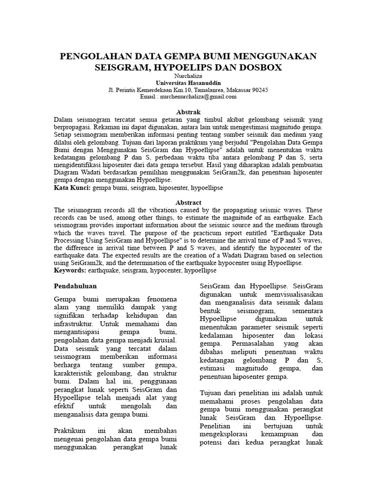 Laporan Seismologi Pengolahan Data Seismik | PDF | Sains & Matematika