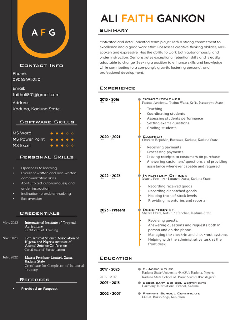 Ali Faith Gankon CV | Download Free PDF | Learning | Cognition