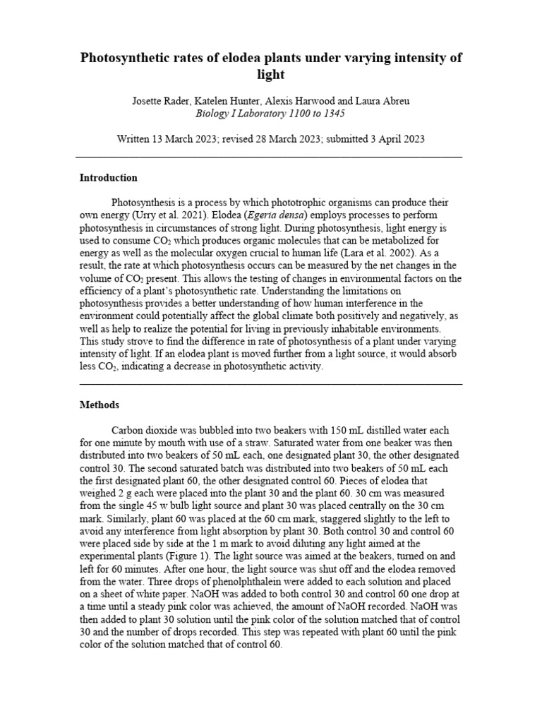 Bio1 Final Lab Report | PDF | Photosynthesis | Carbon Dioxide Bio1 Final Lab Report | PDF | Photosynthesis | Carbon Dioxide