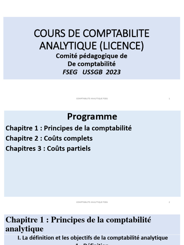 Cours de Comptabilité Analytique FSEG | PDF | Comptabilité | Coût