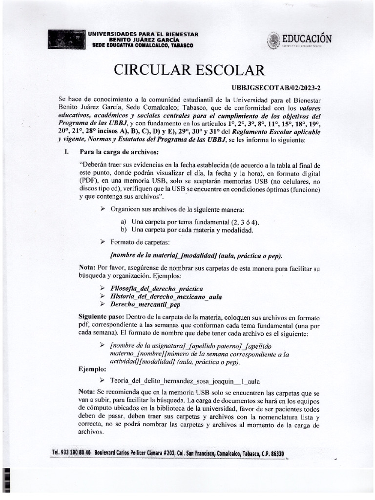 Circular Escolar No.2 | PDF