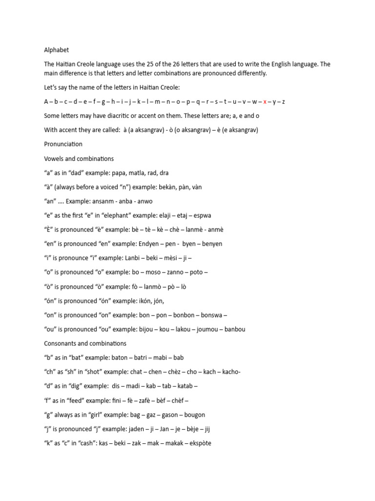 Haitian Creole - Letters and Combinations - 011100 | PDF | Notation ...