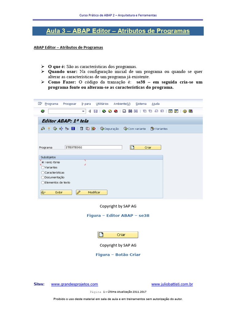 Curso ABAP 2 - Aula 3 - Manual em PDF | PDF | Direitos Autorais | Bancos de dados