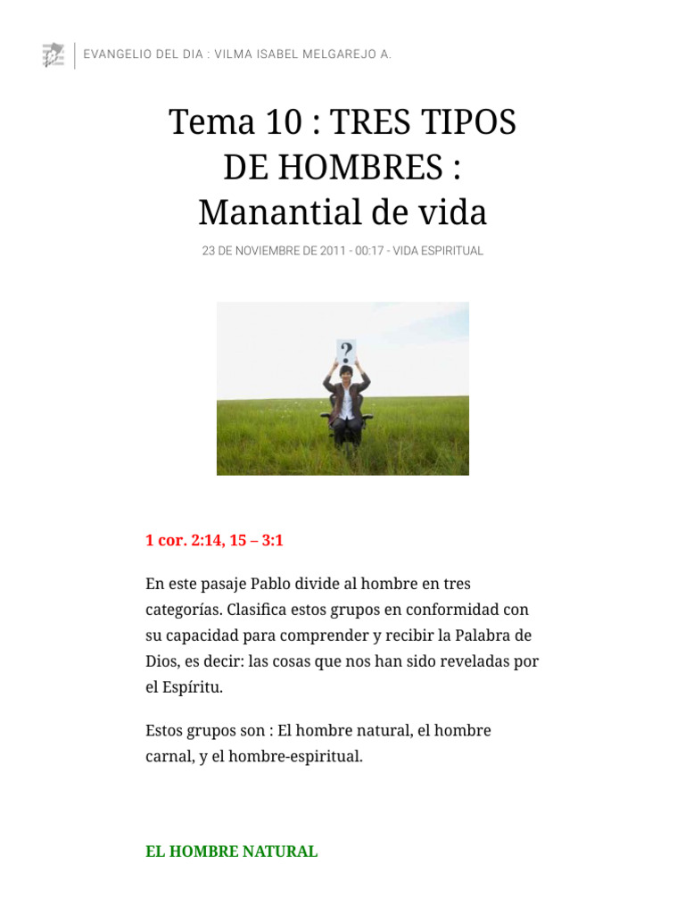 Tema 10 - Tres Tipos de Hombres - Manantial de Vida - Evangelio Del Dia - Vilma Isabel Melgarejo ...
