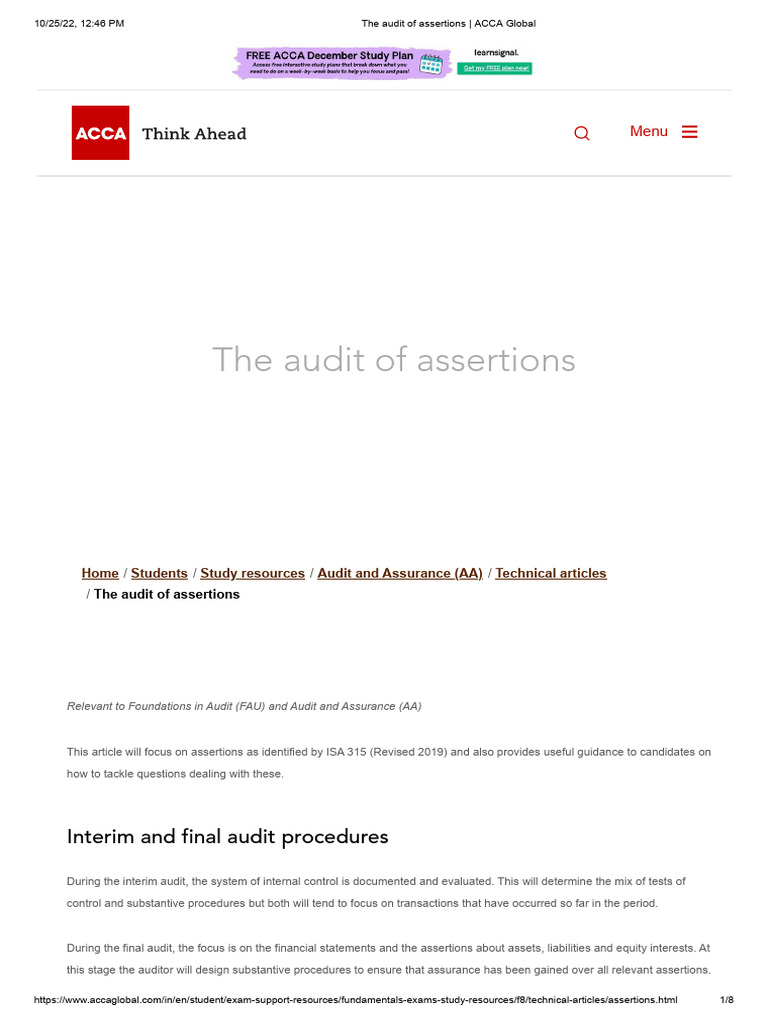 Audit Assertions Guide for ACCA Students | PDF | Equity (Finance) | Financial Statement