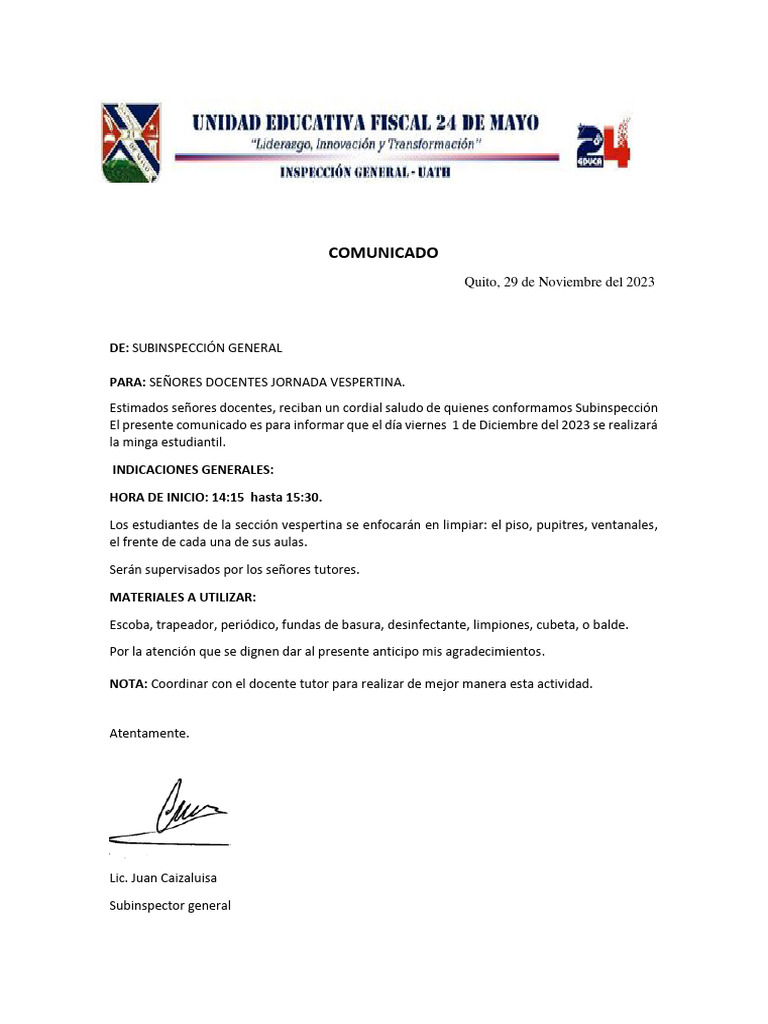 Comunicado Minga Estudiantil 29-11-2023 | PDF