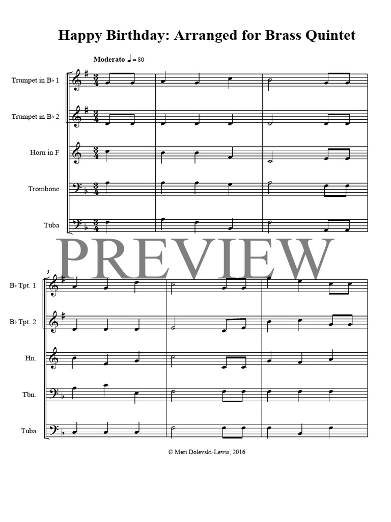 Preview: Happy Birthday: Arranged For Brass Quintet | PDF | Brass ...