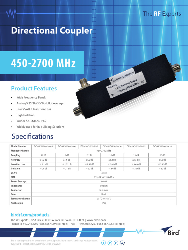 Bird Directional Coupler DC Series | PDF | Decibel | Sound Technology