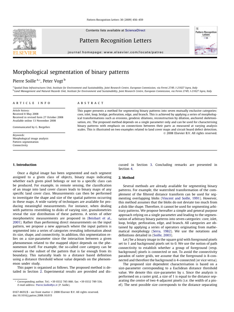 Morphological Segmentation of Binary Patterns (Soille & Vogt, 2009) | PDF | Image Segmentation