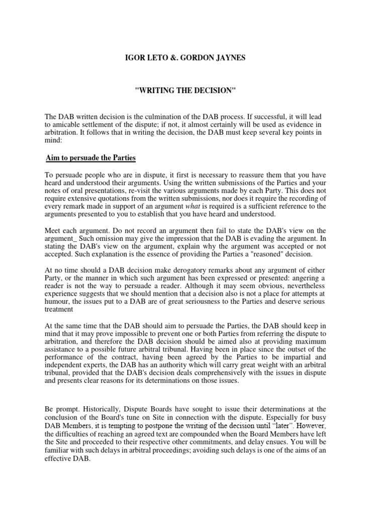 Writing The Dab Decision | Download Free PDF | Arbitration | Arbitral ...