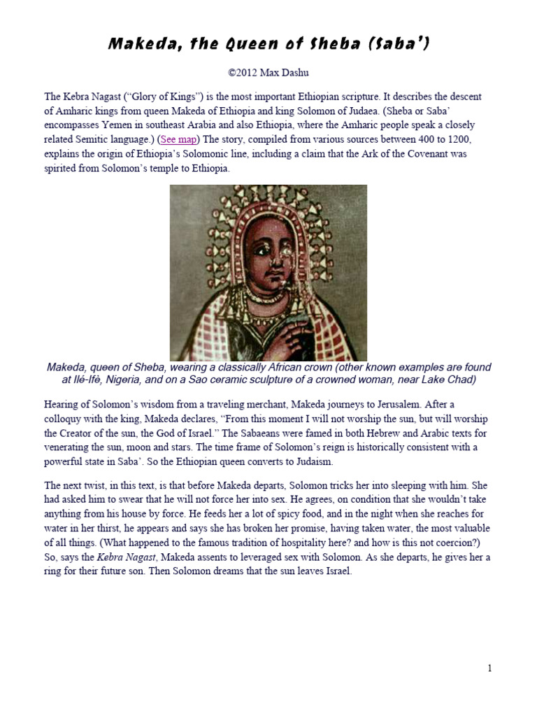Makeda The Queen of Sheba Saba | PDF | Queen Of Sheba | Solomons