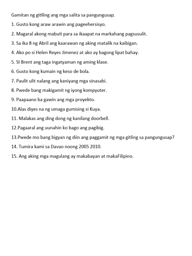 Gamitan NG Gitiling Ang Mga Salita Sa Pangungusap | PDF