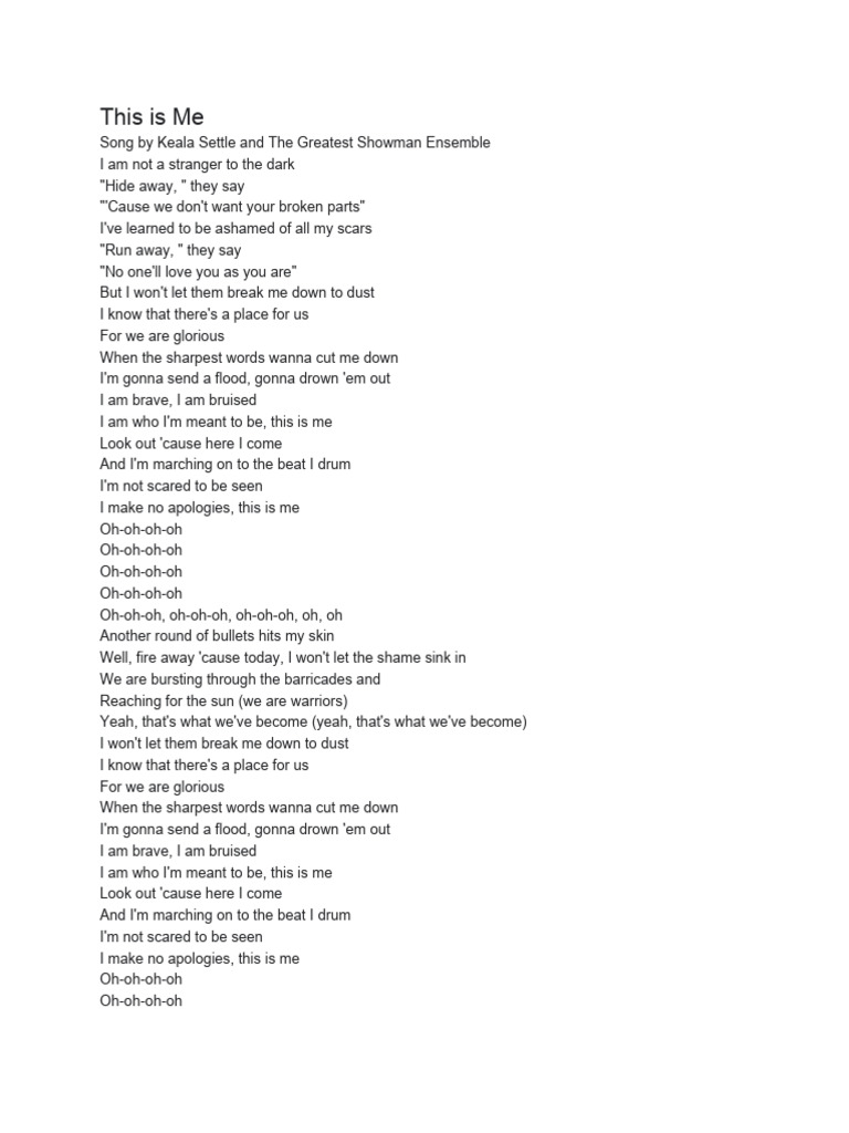 This Is Me Lyrics Summary | PDF