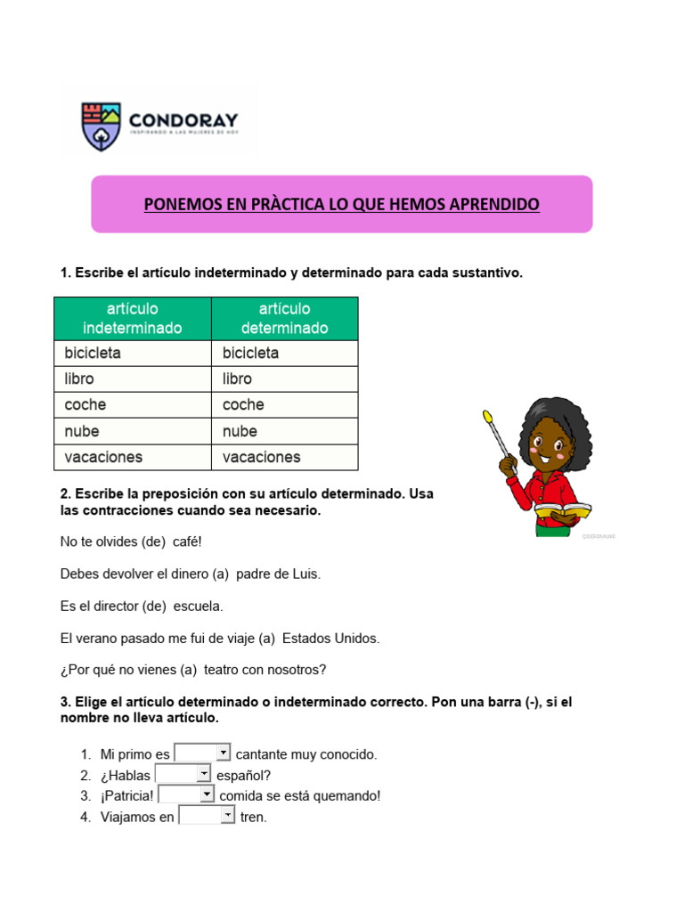 Ponemos en Pràctica Lo Que Hemos Aprendido: Artículo Indeterminado ...