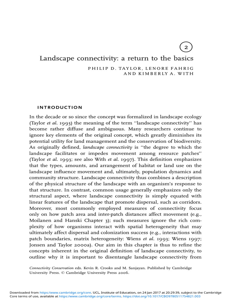 Landscape Connectivity A Return To The Basics (Taylor Et Al., 2006 ...