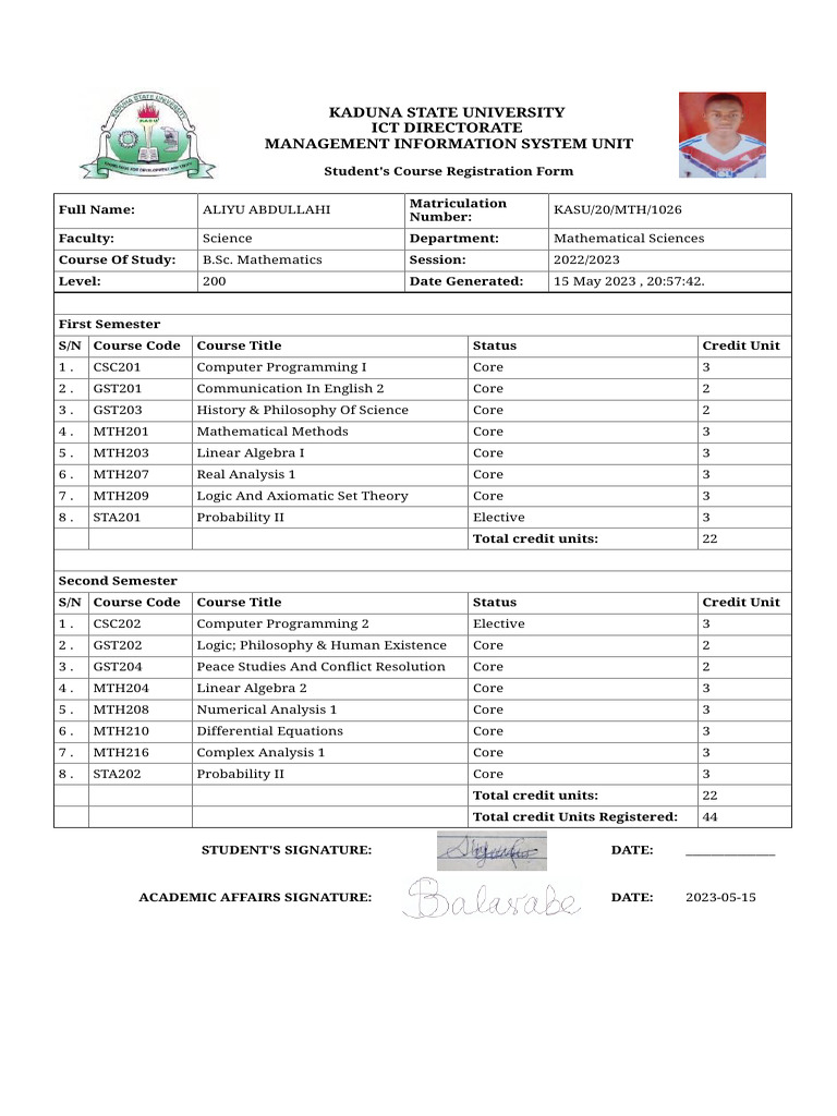 ##Course Registration Form | PDF | Mathematics | Mathematical Analysis