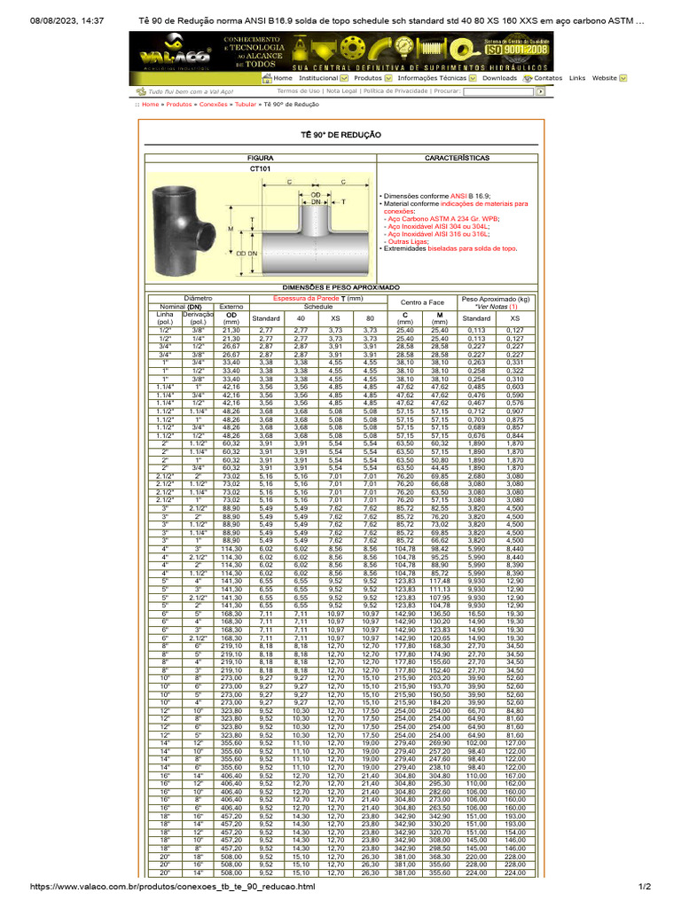 Tê 90° de Redução | Download grátis PDF | Setor secundário da economia ...