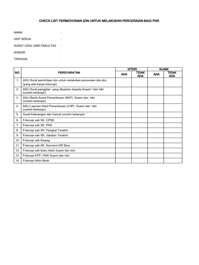 Check List Perceraian PNS | PDF